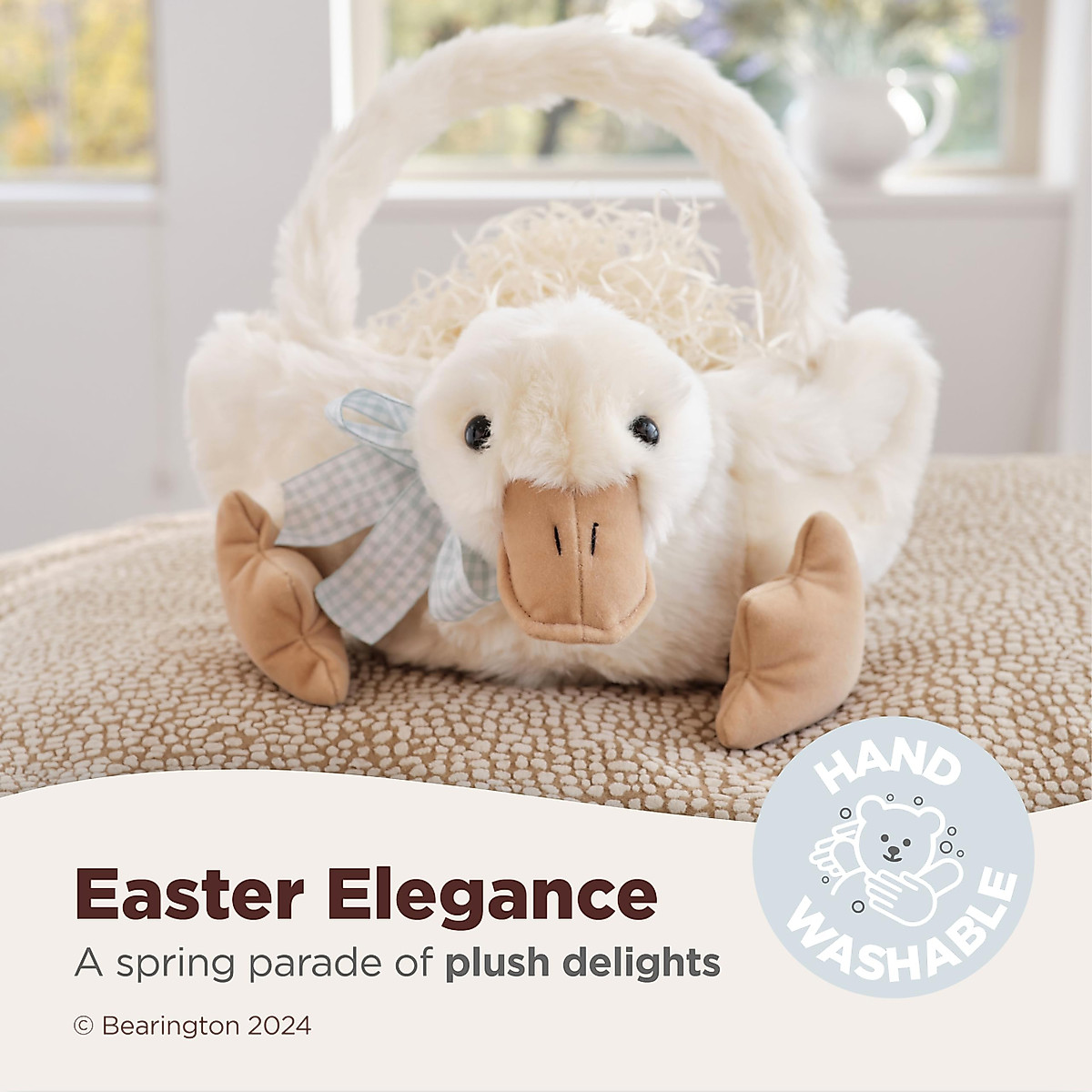 Bearington Quack The Yellow Duck Plush Easter Basket, 12 x 13 Inch Baby Easter Basket, Duck Easter Basket