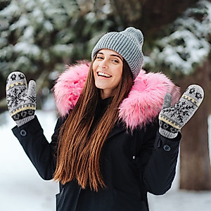 Vicenpal 3 Pairs Women's Winter Gloves Warm Lining Mittens Knit Thick Wool Gloves Knit Mittens for Winter Cold Weather (Purple, Gray, Black)