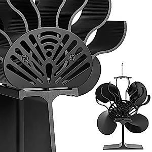 Slivek 4-Blades Fireplace Stove Fan with Thermometers, Silent Motors Heat Powered Wood Stove Fan Non-Electric with Thermometer for Wood Burning Stove, Pellet, Log Burner