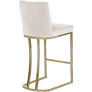 Meridian Furniture Heidi Collection Modern | Contemporary Velvet Upholstered Counter Stool with Polished Gold Metal Frame, Cream, 16" W x 19.5" D x 36.5" H