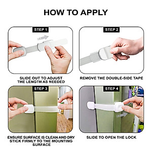 Child Safety Cabinet Strap Locks - 8 Packs Baby Proofing Adjustable Adhesive Latches With No Drilling - Fridge Drawer Dishwasher Toilet Seat Oven - Children Kid & Toddler Safety Protection By G2eComme