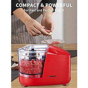 1.5-Cup One-Touch Electric Food Chopper, 100W Mini Food Processor Meat Grinder, Mix, Chop, Mince and Blend Vegetables, Fruits, Nuts, Meats, Stainless Steel Blade (Red)