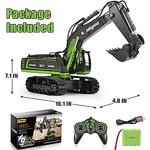 kolegend 11 Channel Remote Control Excavator Toy Truck, 1/18 Scale RC Toys Excavator Construction Vehicles for Boys Girls Kids RC Tractor with Lights Rechargeable Battery