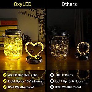 Hanging Mason Jar Solar Lights - 6 Pack 40 LED Fairy Lights Solar Powered with Jars and Hangers, Solar Lanterns Outdoor Waterproof, Decorative Solar Lanterns for Home Garden Patio Party Wedding