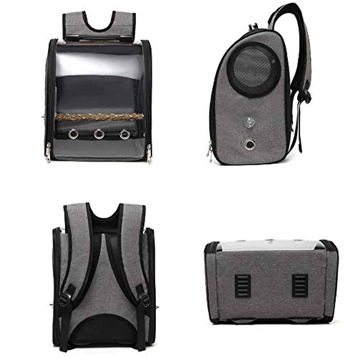 Bird Parrot Backpack Carrier Travel Bag with Perch Stand for Parakeets Cockatiels Conures Finches Lovebirds Small Medium Birds Cage Outside Airlines Airplane Plane Approved Car Lightweight Transparent