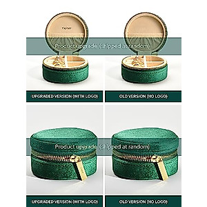 TAIMY Velvet Travel Jewelry Box, Round Small Travel Jewelry Case for Women Girls, Portable Mini Jewelry Travel Organizer Boxes for Rings Earrings Necklaces Bracelets(Dark Emerald)