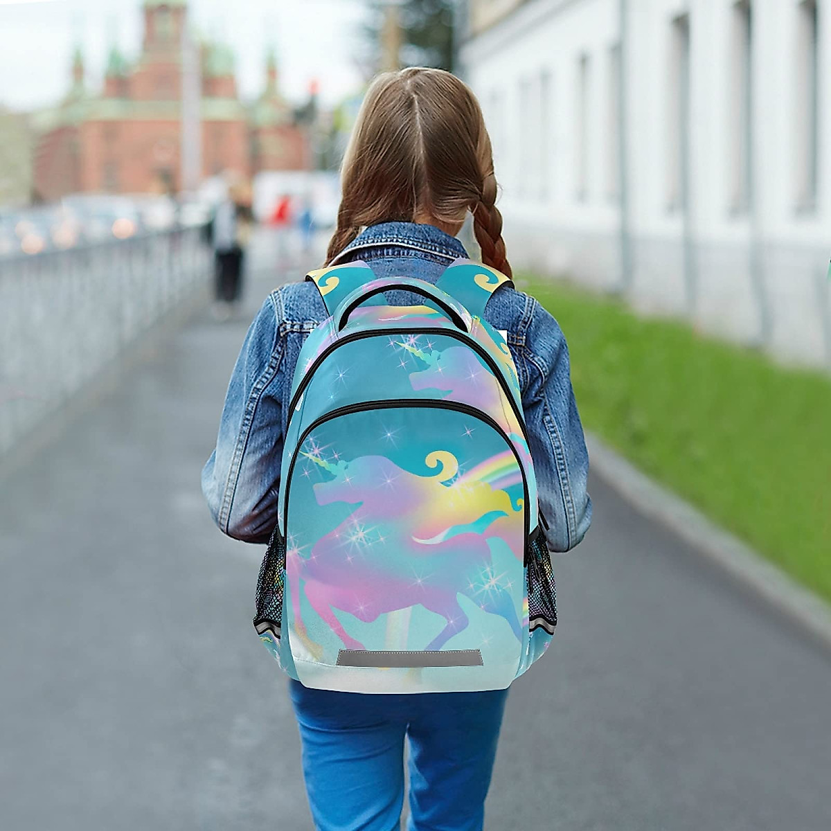 Rainbow Unicorn Backpack for Girls Galaxy School Bookbag with Adjustable Chest Strap for Girls Elementary Kids Waterproof Casual Bag Lightweight 16.7 Inch