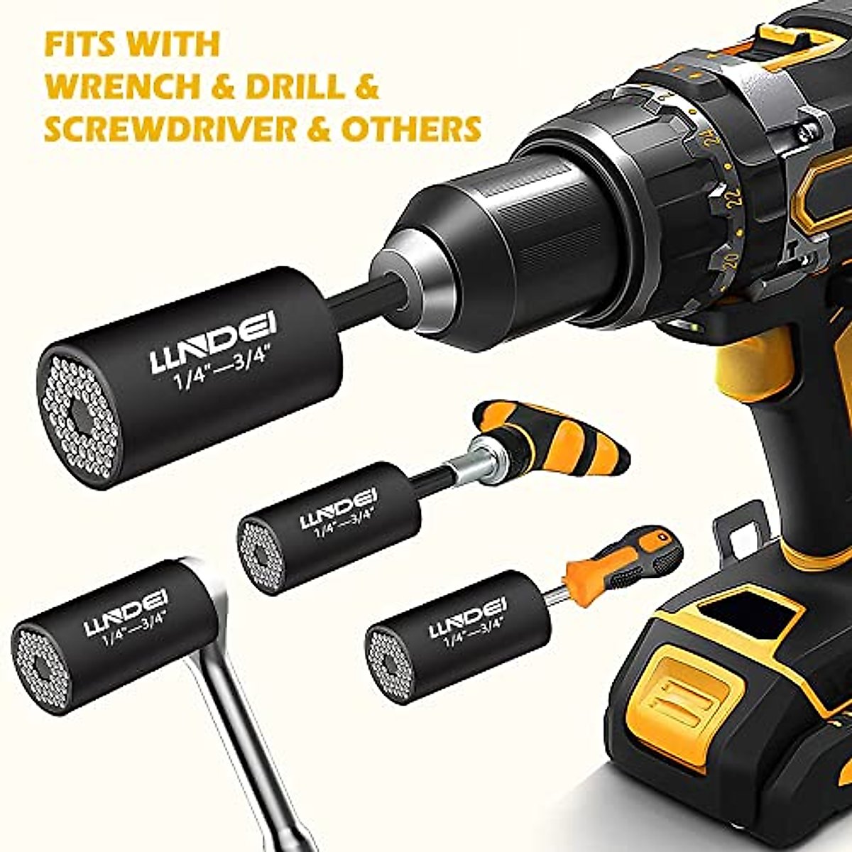 LLNDEI Universal Socket Tool Gift for Men, 11PCS Universal Socket Wrench Screwdriver Bit Set Quick Release Adapter, Self-adjusting Socket Standard 1/4"-3/4" Metric 7-19mm for DIY Home Improvement