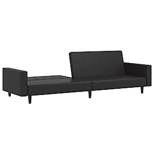 vidaXL Black Faux Leather Convertible 2-Seater Loveseat/Sofa Bed - Modern Twin Sleeper Couch for Office, Living Room, Spacer-Saver Furniture
