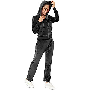 MINANUO Velour Tracksuit Womens 2 Pieces Joggers Loungewear Outfits for Women Black Fashion Cotton Jogging Suits for Women xl Sweatsuits Set Soft Sport Pants(Black 06,XL)