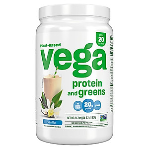 Vega Protein and Greens Protein Powder, Vanilla - 20g Plant Based Protein Plus Veggies, Vegan, Non GMO, Pea Protein for Women and Men, 21.7 Ounce (Packaging May Vary)