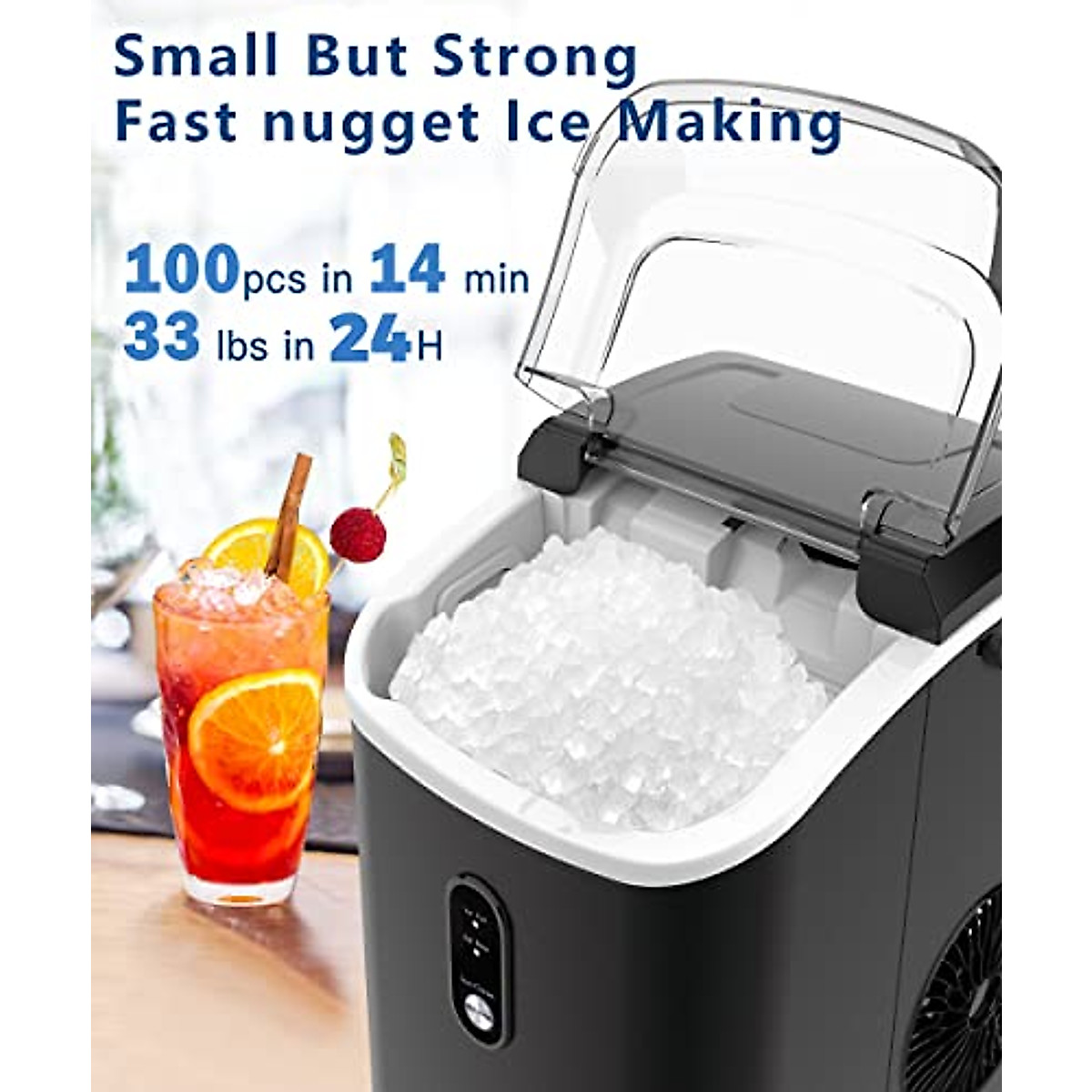 Kndko Nugget Ice Maker Countertop,10,000pcs/33lbs/Day,Pebble Ice Maker with Self-Cleaning,Crushed Ice Makers for Home Kitchen Bar Party