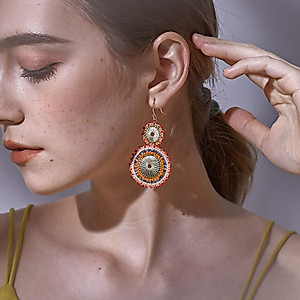 Badu Seed Beaded Circle Beads Earrings Bohemian Dangle Earrings Handmade Bead Fashion Jewelry Drop Earrings for Women