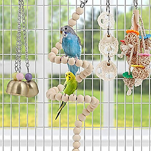 Toys for Bird Parakeet Toy Bird Perch Bird Cage Hammock Coconut Hideaway with Ladder Hanging Bell Swing Chewing Hanging Toy for Parakeet,Conure,Cockatiel,Love Birds,Parrots