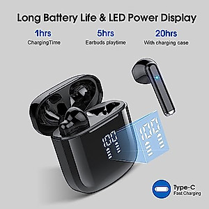 Wireless Earbuds Bluetooth 5.3 Headphones with 4-Mics Clear Call and ENC Noise Cancelling, Bluetooth Earbuds Touch Control Stereo Sound with LED Display, Waterproof Running Headphones for Workout