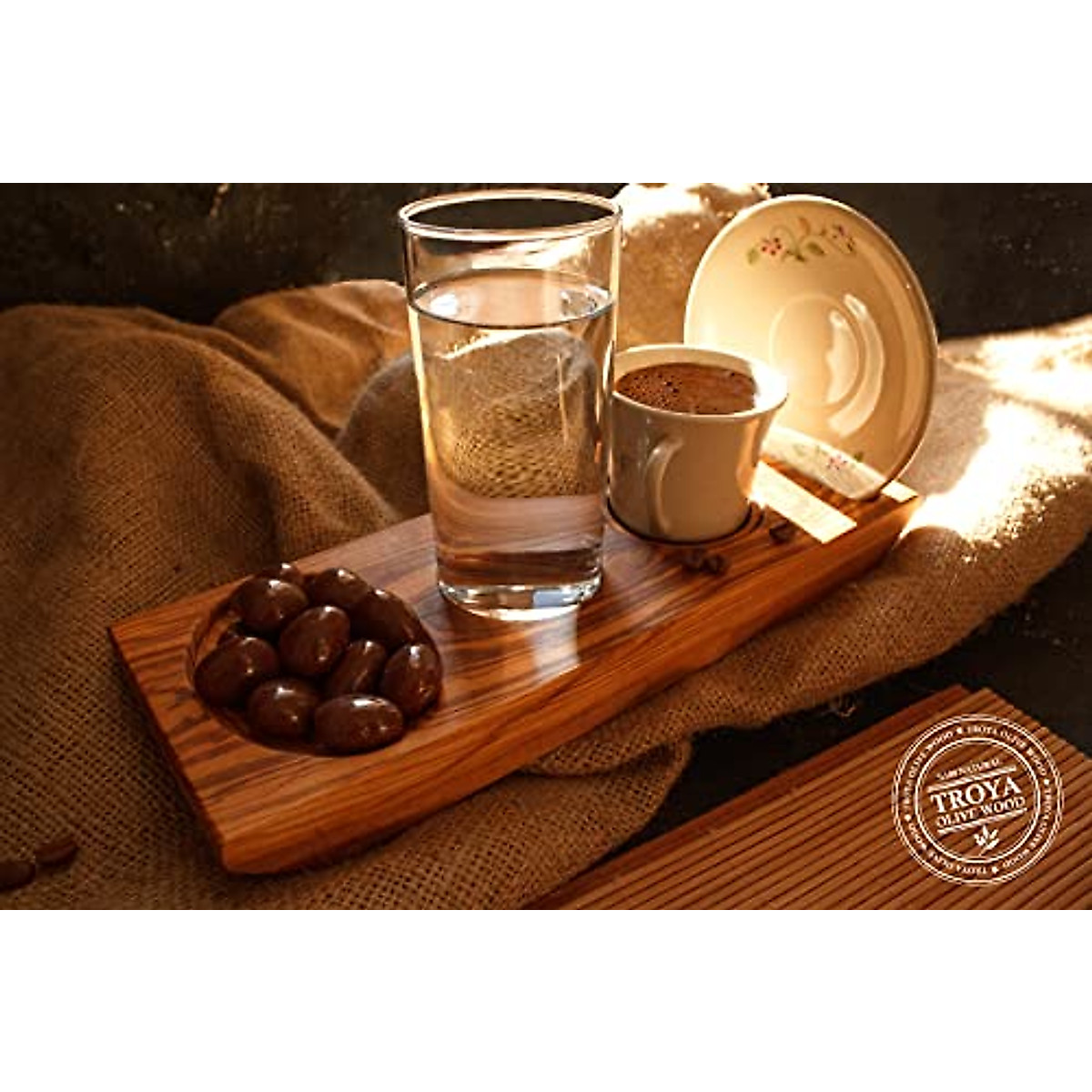 Handmade Wooden Coffee Table Tray, Housewarming Gift for Your Loved Ones, Tea Tray & Coffee Serving Tray, Coffee Decor for Coffee Gifts, Ottoman Tray for Turkish Coffee Set, Solid Troya Olive Wood