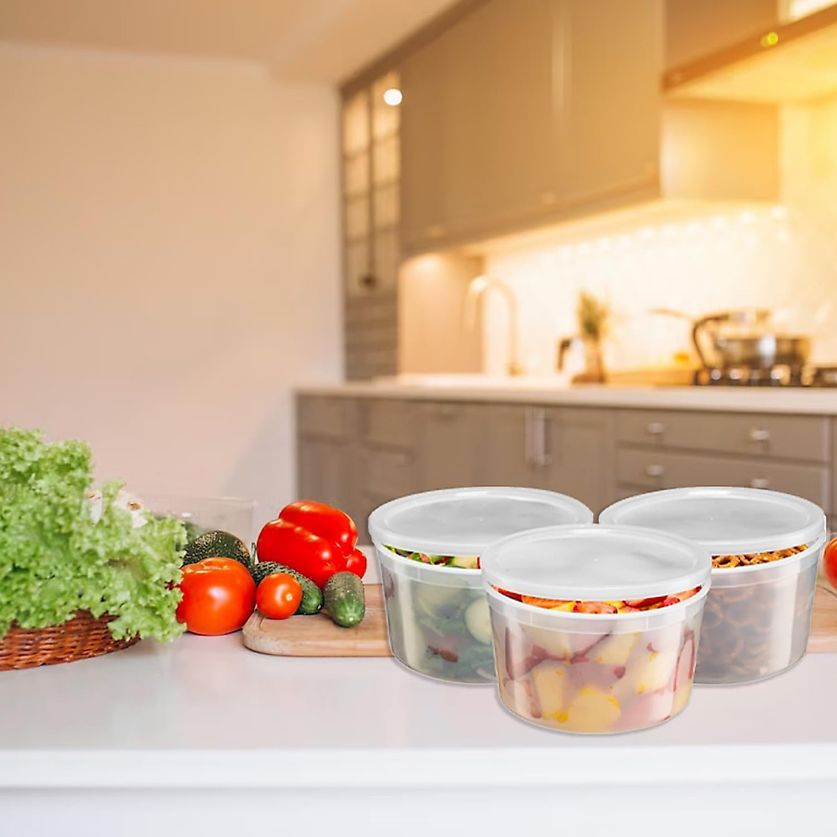 Fonteme 64 oz Deli Plastic Food Storage Containers with Lids – 12 Sets | Microwave, Freezer, and Dishwasher-Safe Meal Prep Containers | Stackable, Leak-proof Containers for Securely Food Storage…