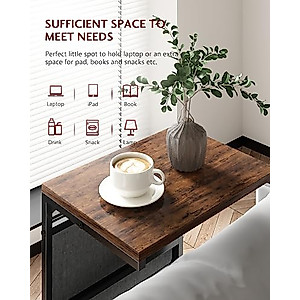 Vantic C Shaped End Table, Small Couch Side Table with Storage Bag, Sturdy Slide Under Sofa Table with Metal Frame for Living Room & Bedroom (16" L x 11.6" W x 28" H), Rustic Brown