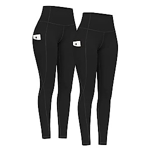PHISOCKAT 2 Pack High Waist Yoga Pants with Pockets, Tummy Control Leggings, Workout 4 Way Stretch Yoga Leggings