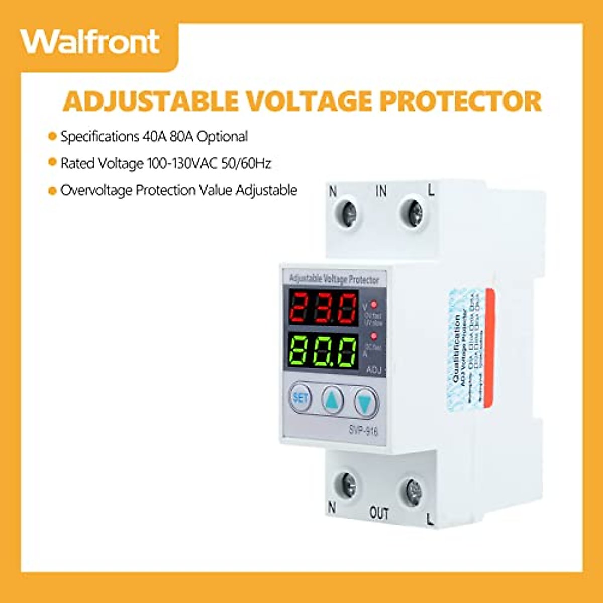 SVP‑916 100‑130VAC Adjustable Over and Under Voltage Protector Plastic Delay Reset Protector Voltage Protective Device(40A)