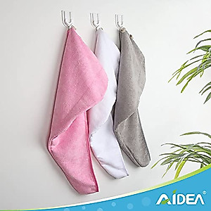 AIDEA Microfiber Hair Towel Wrap for Women, 3 Pack 10 inch X 26 inch, Super Absorbent Quick Dry Hair Turban (Gray+Pink+White)