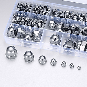 Hex Acorn Bolt Covers, 165pcs Acorn Cap Nuts, Black Dome Nut Caps, Stainless Steel Dome Acorn Bolt Cup Nuts Protector Caps for Protection Threads Rods Bolts, M3 M4 M5 M6 M8 M10 M12 (Silver)