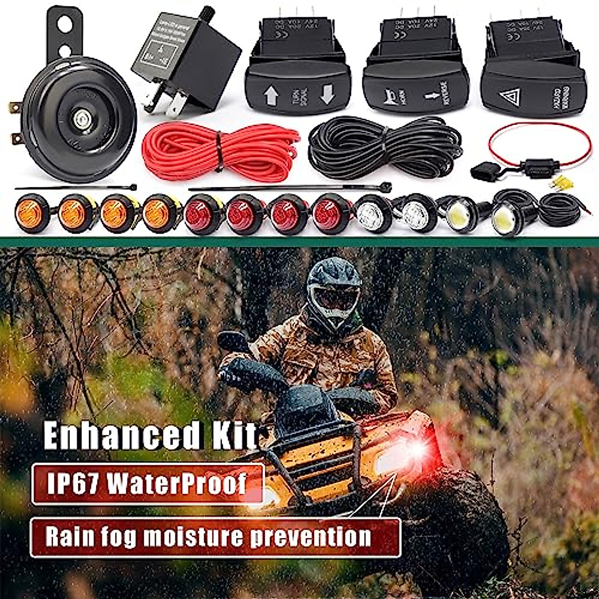 YUXIVCNE Universal ATV UTV SXS Turn Signal kit,Street Legal Kit with Rocker Switch Turn Signal Light Horn Flash Kit with Relay Fuse Wire for ROV ATV Golf SXS Car Compatible with Polaris and More