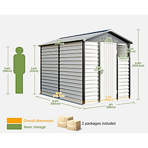VanAcc 6.5x9x7 FT Outdoor Storage Shed with Shutter Design, Metal Garden Shed with Lockable Doors and Vents, Tool Storage Shed for Backyard, Patio, Lawn, White & Charcoal Gray