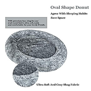 Coohom Oval Calming Donut Cuddler Dog Bed,Shag Faux Fur Cat Bed Washable Round Pillow Pet Bed(30"/36"/43") for Small Medium Dogs (XL(36"x27"x7"), Grey)