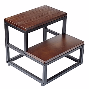 Bed Steps for High Beds for Adults with 400lb Load Capacity for Bedroom, Bathroom and Kitchen - Assembly Required(Dark Walnut)