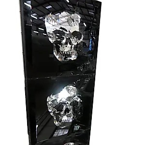 Sassy Home Triple Tier Black Glass Mirrored Floating Crystal Jewel Skull Pillar Candle Holder, 35 x 11 x 11cm, One Colour