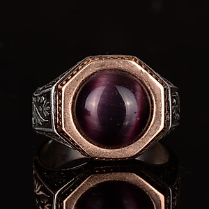Men's 925 Sterling Silver Handmade Ring with Natural Amethyst Gemstone - Byzantine Empire Design