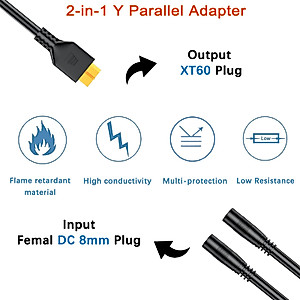 KarlKers DC 8mm to XT60 Connector, DC 8mm Y Parallel Adapter, XT60 Extension Cable with Reverse Current Protection, DC 8mm to XT60 Y Splitter for Lipo Battery Pack EFDELTA River Portable Power Station