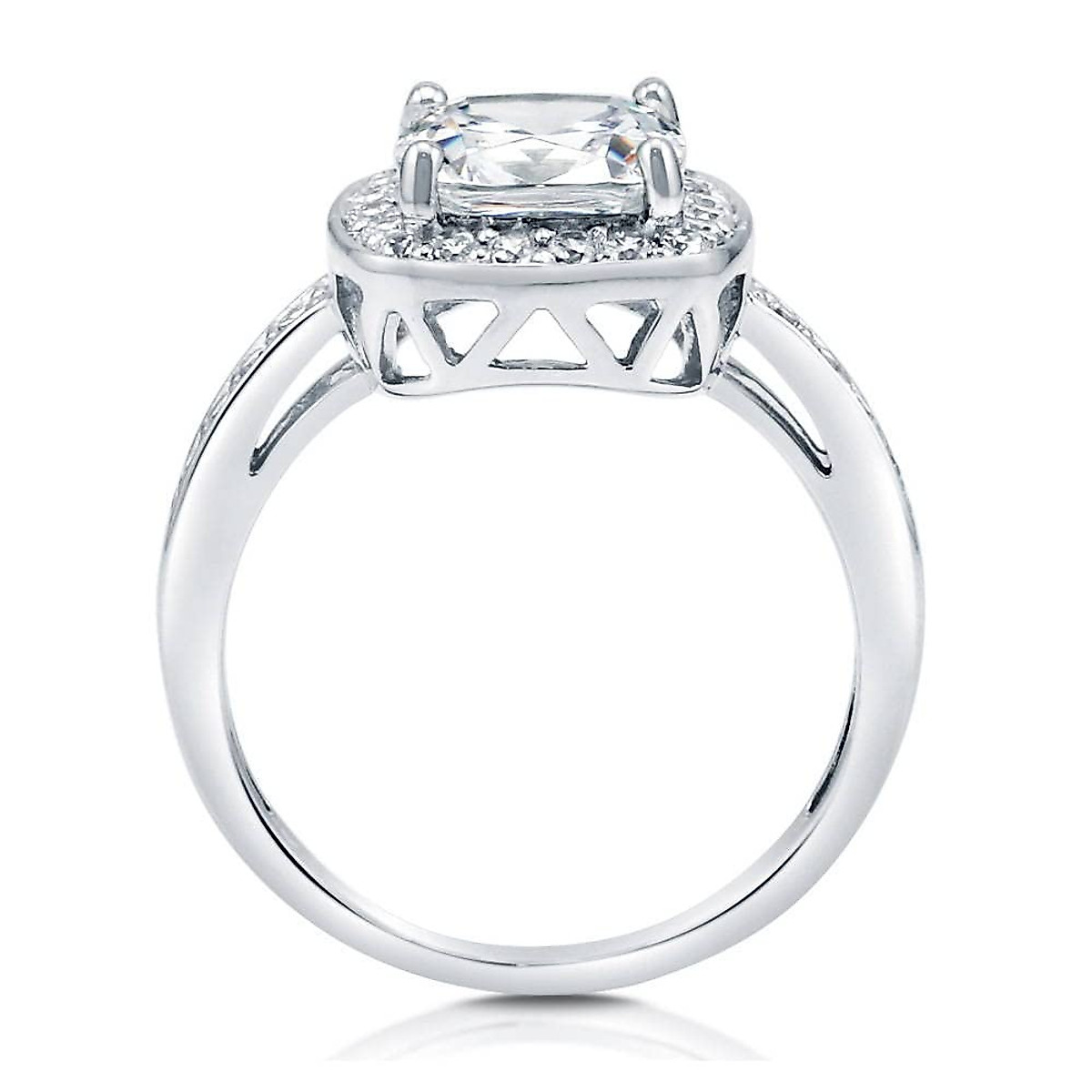 BERRICLE Sterling Silver Halo Wedding Engagement Rings Cushion Cut Cubic Zirconia CZ Ring for Women, Rhodium Plated Size 8