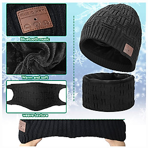 Wireless Bluetooth Beanie Hat Set - Winter Cap Music Hat with Speaker Headphones + Anti-Slip Touchscreen Gloves + Neck Warmer, Unique Christmas Tech Gifts for Men Women Teenager Boys Gamer Worker