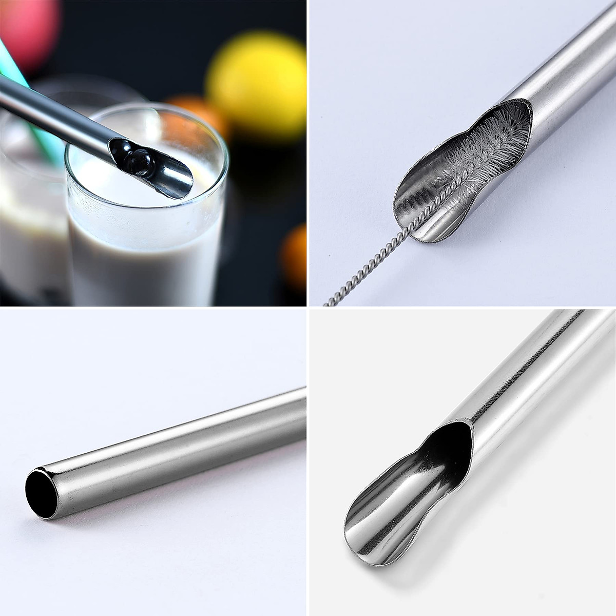 6PCS Reusable Straws Smoothie Drinking Straws 0.5" Wide, Bulckrew Stainless Steel Straw for Milkshake, Smoothies, Ice Cream Sundaes, Frozen Drink with 2 Cleaner-Silver