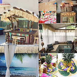 Hawaiian Luau Grass Raffia Fringe Banner Table Skirt for Tropical Birthday Party Tiki Bar, Tent,Chair Skirt,Deck Skirt,Garland Graduation Summer Beach Decorations