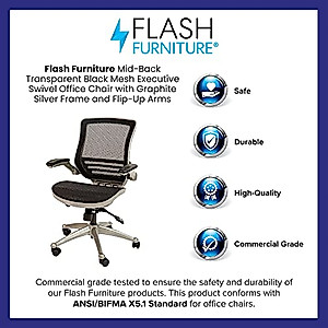 Flash Furniture Warfield Mid-Back Transparent Black Mesh Executive Swivel Office Chair with Graphite Silver Frame and Flip-Up Arms