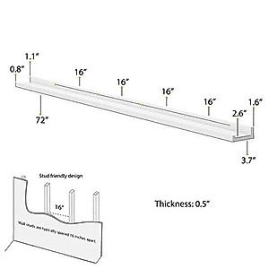 Wallniture Denver White Picture Ledge 72" Floating Shelves for Wall, Bookshelf for Living Room, Bedroom and Nursery Decor, Set of 2