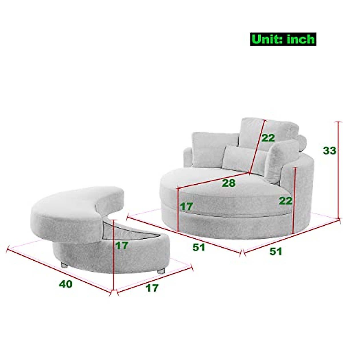 Swivel Accent Barrel Chair with Storage Ottoman,Comfy Teddy Upholstered 360° Recliner Sofa Club Chaise Leisure Round Lounge Armchair Singel Lazy Sofá Arm Chairs and Footrest Set for Living Room/Hotel