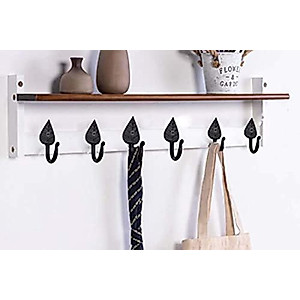 The Metal Magician Pack of 6 Coat Hooks Wall Mounted Leaf Style Single Robe Hanger Iron Blacksmith Key Holder Towel, Handbags, Hat Hanging Perfect for Bathroom, Kitchen, Living Room (Black)