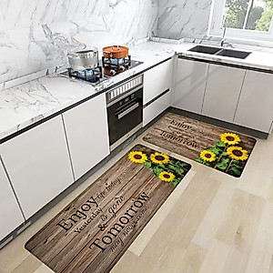 Yellow Sunflower Kitchen Rugs Farmhouse Kitchen Mats for Floor 2 Piece Anti Fatigue Kitchen Mat Set Thick Memory Foam Cushioned Kitchen Rug Set for Sink Laundry Room, 17.3x28+17.3x47 inch