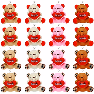 Chivao 16 Pieces Heart Bear 3.5 Inch Plush Bear Toy Stuffed Mini Bear with Heart I Love You Bear Stuffed Animals Bears for Valentine's Gift Keychain Wedding Birthday Party