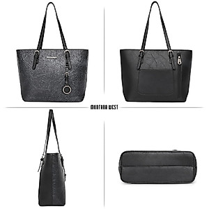 Montana West Tote Bag for Women Vegan Leather Purse and Handbags Set Embossed Collection Purse 2Pcs Set Black MWC2-G052BK