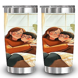 FOCIUZTA 20oz Warm Illustration Hugging Scene Tumbler with lid, Travel Coffee Cup, Ideal for Easter, Mother Day, and birthday gifts