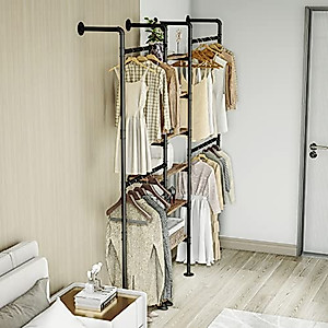 HKaikzo Industrial Pipe Clothes Rack, DÉCOR Wall Mounted Clothing Rack, for Walk-in Wardrobe Multi-Purpose Storage Clothes Hanging Shelf, 2 Installation Methods