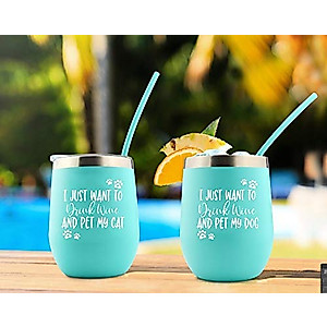 Gift for Dog Lovers | 12 oz Stainless Steel Stemless Tumbler with Premium Lid & Straw | Birthday, Christmas Gifts for Dog Mom, Fur Mama, Grandma, Pet Lover, Women