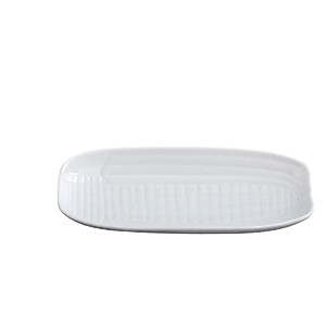 Friwer White Porcelain 9 Inch Corn Cob Tray, Set of 4 - with 8 Stainless Steel Soft Grip Corn Picks