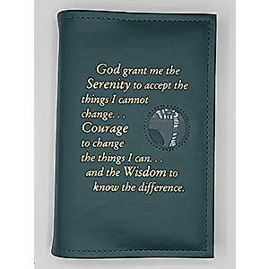 Alcoholics Anonymous AA Big Book Cover Serenity Prayer & Medallion Holder Green