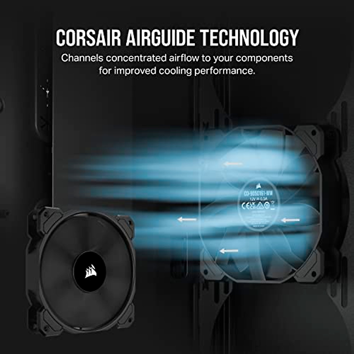 Corsair SP120 Elite, 120mm PWM Hydraulic Bearing Case Fan with CORSAIR AirGuide Technology - Low-Noise, 24.7 dBA, Fan Speeds from 300 RPM - 1,300 RPM, 45.4 CFM, Single Pack - Black